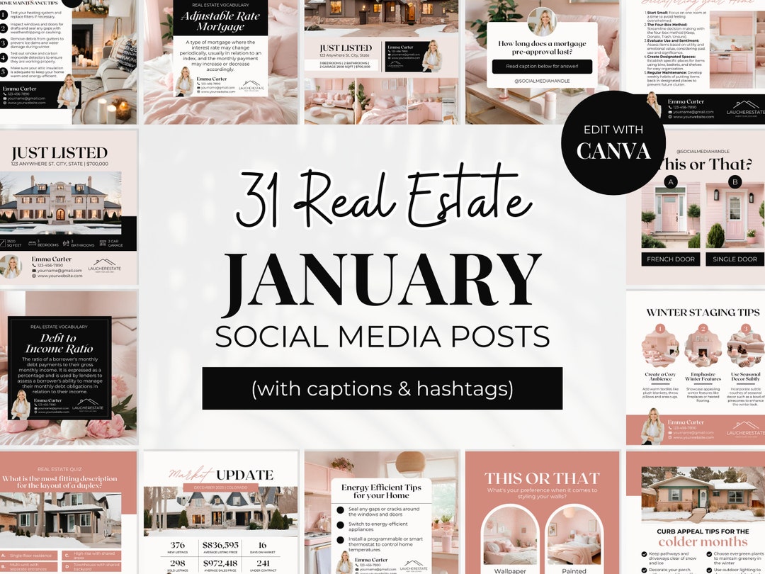 January Real Estate Social Media Posts, Realtor Marketing Graphics With ...