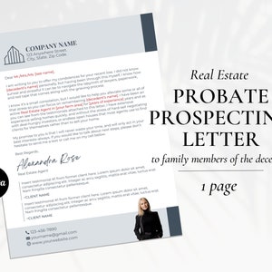 Real Estate Probate Letter Template, Realtor Prospecting Letter, Real Estate Flyer, Realtor ...