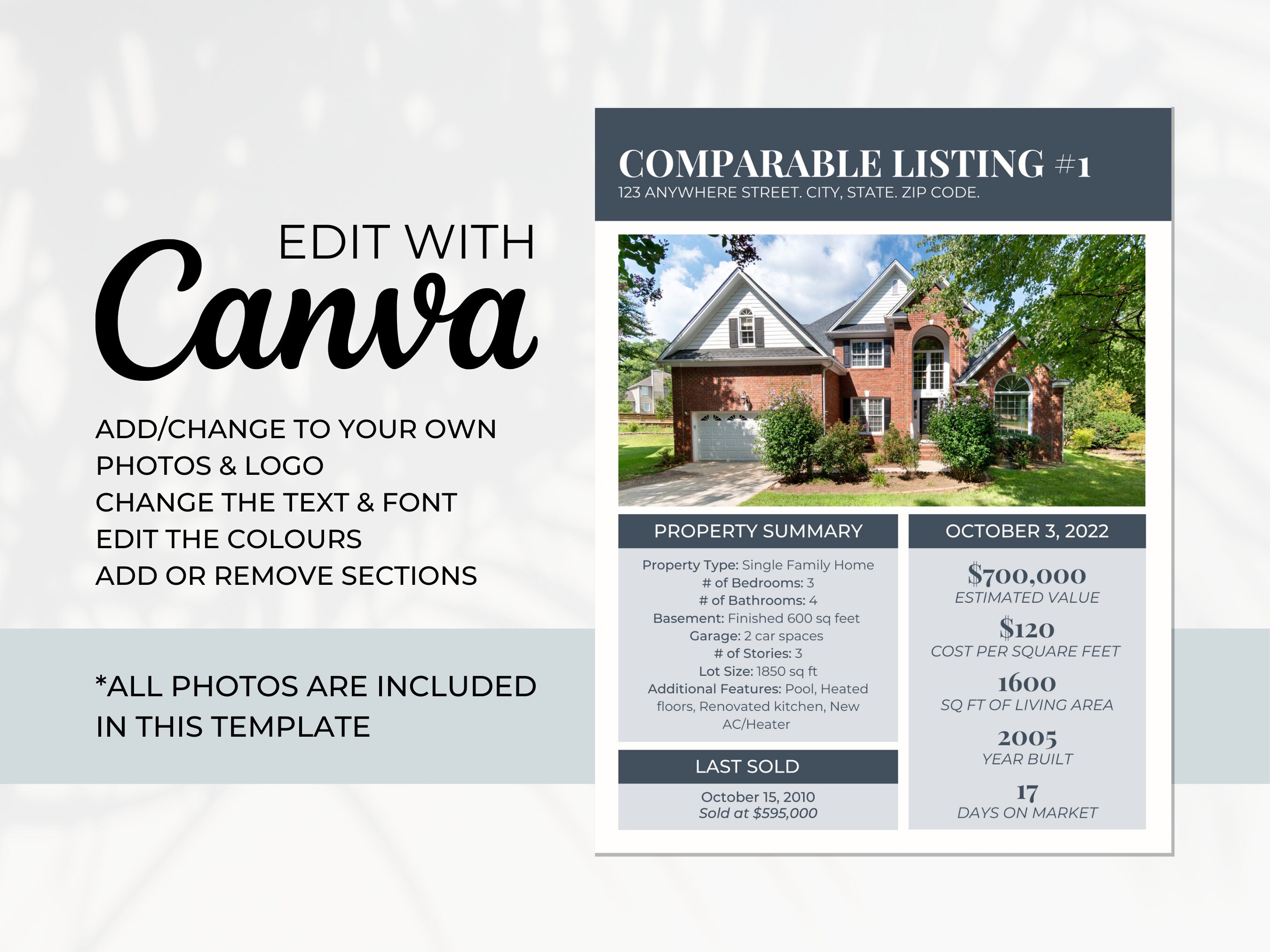 Real Estate CMA Template, Comparative Market Analysis, Realtor CMA ...