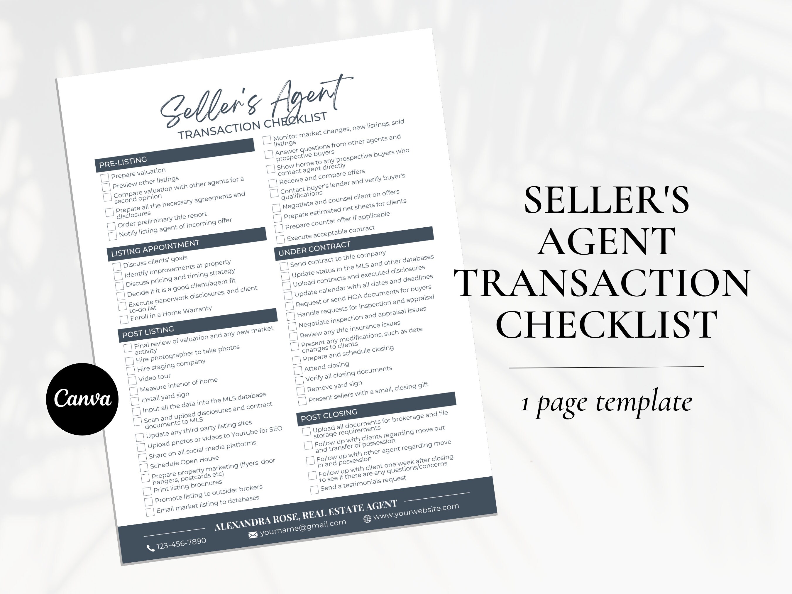 Seller's Agent Transaction Checklist, Real Estate Transaction Checklist ...