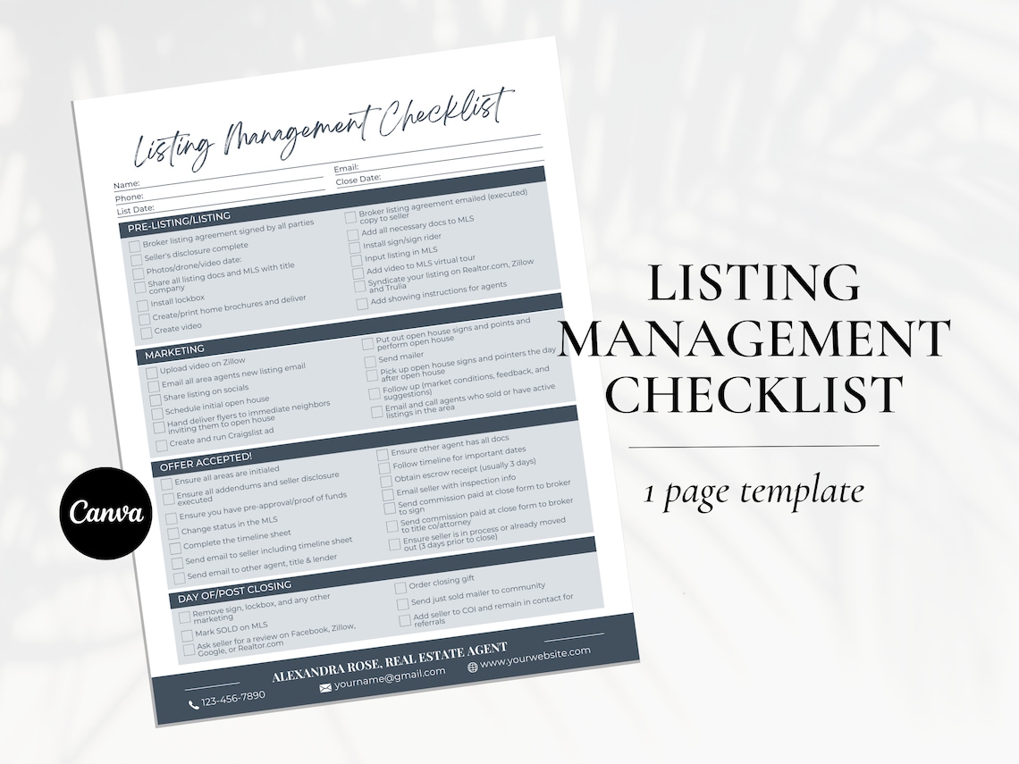 Real Estate Listing Management Checklist, Listing to Close Checklist ...