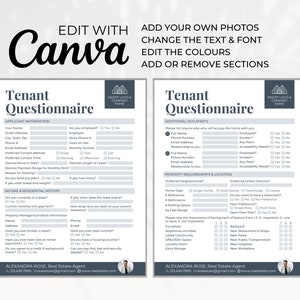 Real Estate Tenant Questionnaire Form, Rental Intake Form, Rental Questionnaire Template, Room ...