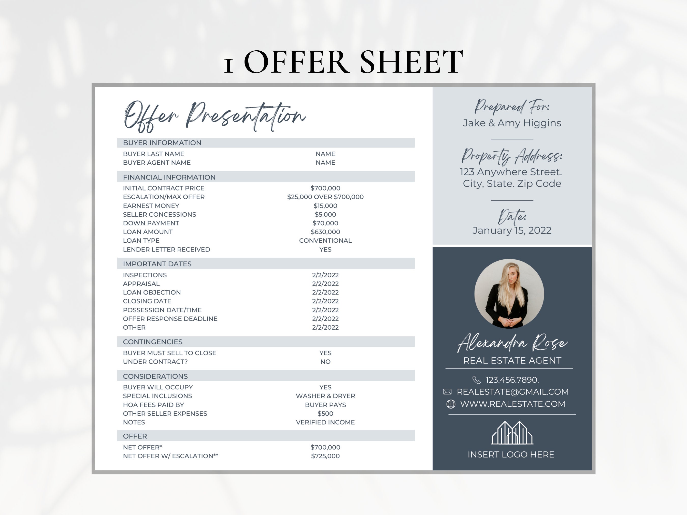 Multiple Offer Sheet Real Estate Offer Summary Sheet Realtor - Etsy