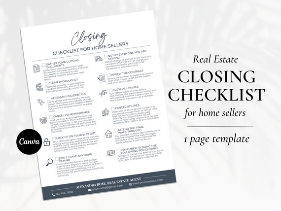 Closing for Sellers Checklist House Closing Checklist Home | Etsy