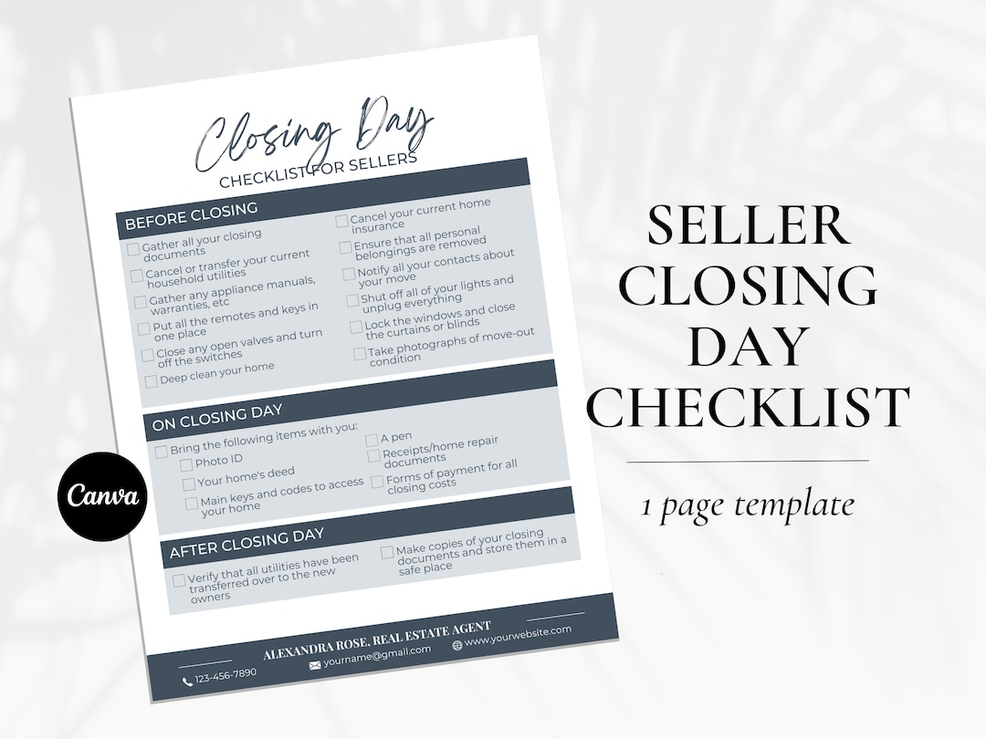 Seller Closing Day Checklist, Real Estate Closing Checklist, Real ...
