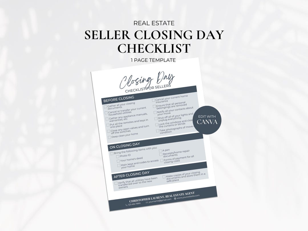 Seller Closing Day Checklist, Real Estate Closing Checklist, Real ...