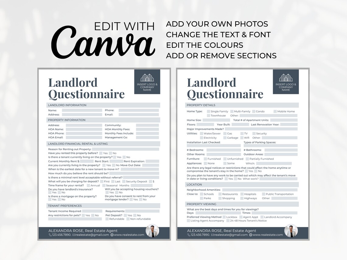 Real Estate Landlord Questionnaire, Landlord Forms, Rental ...