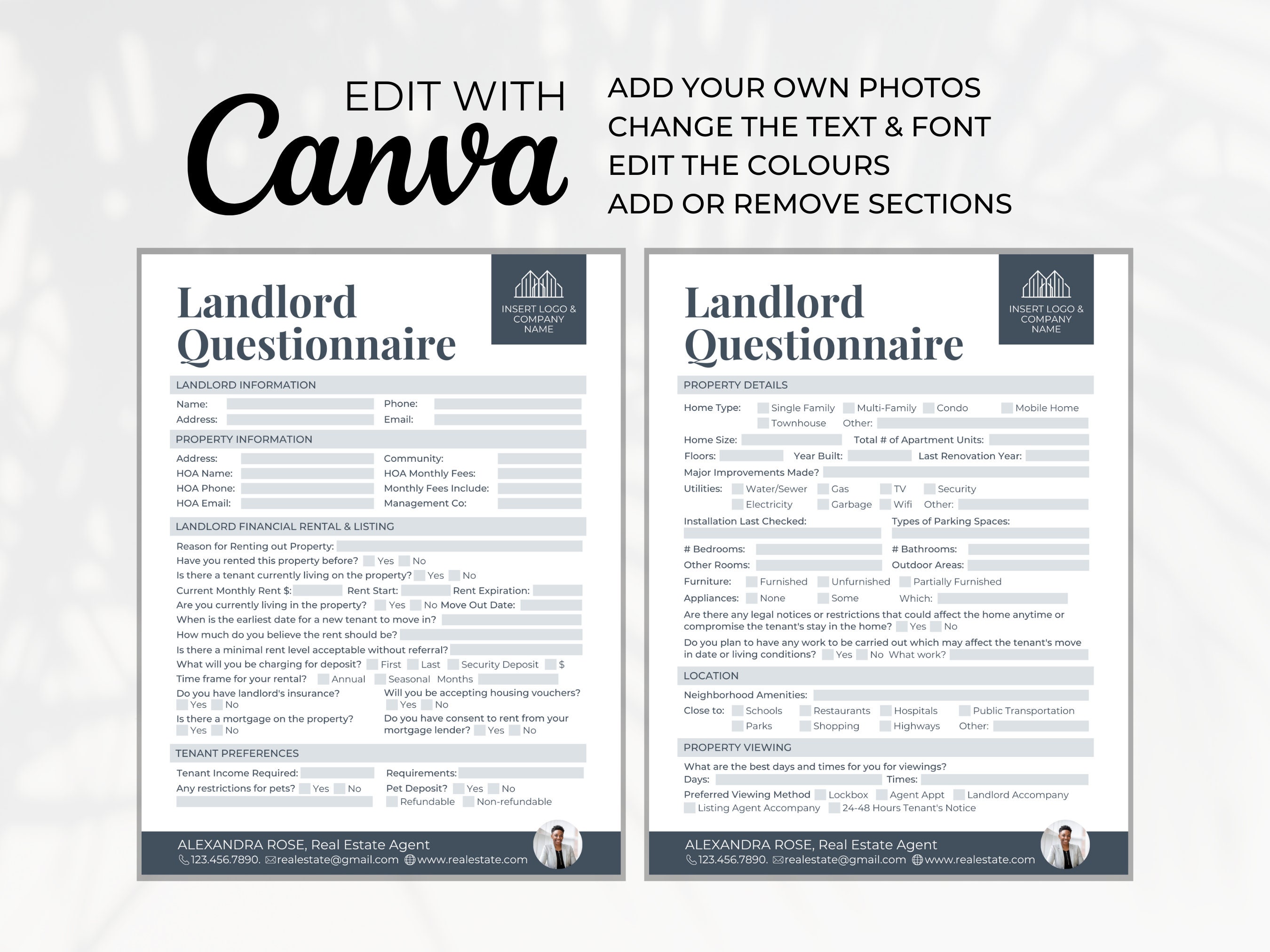 Real Estate Landlord Questionnaire, Landlord Forms, Rental ...