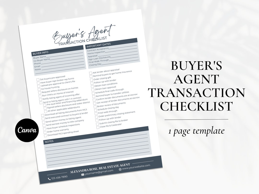 Buyer's Agent Transaction Checklist Real Estate Buyer - Etsy