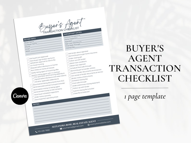 Buyer's Agent Transaction Checklist Real Estate Buyer - Etsy