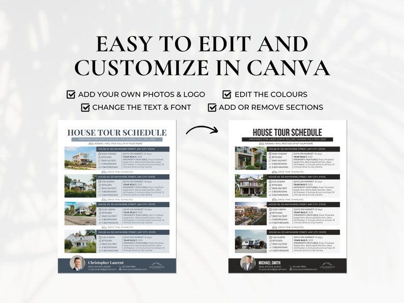 Home Tour Schedule, House Hunting Schedule, Home Tour Flyer, House ...