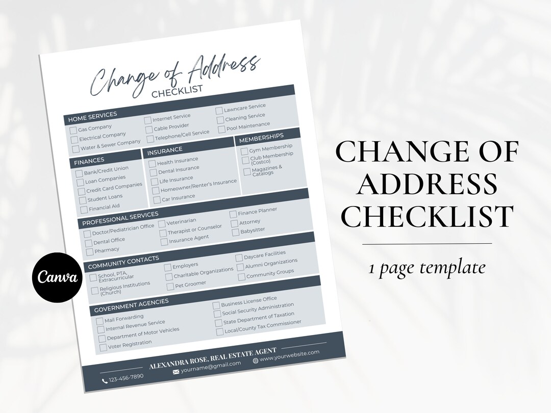 Change of Address Checklist, Moving Checklist Template, Closing ...