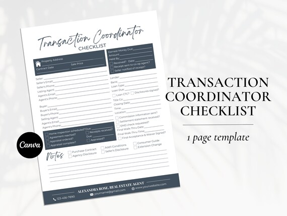 Transaction Coordinator Checklist Contract to Close - Etsy
