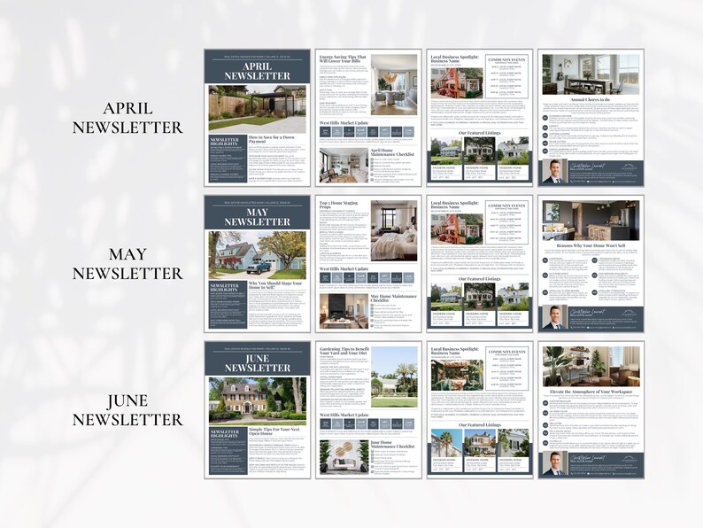 12 Monthly Real Estate Newsletter Bundle, Real Estate Marketing, Real ...
