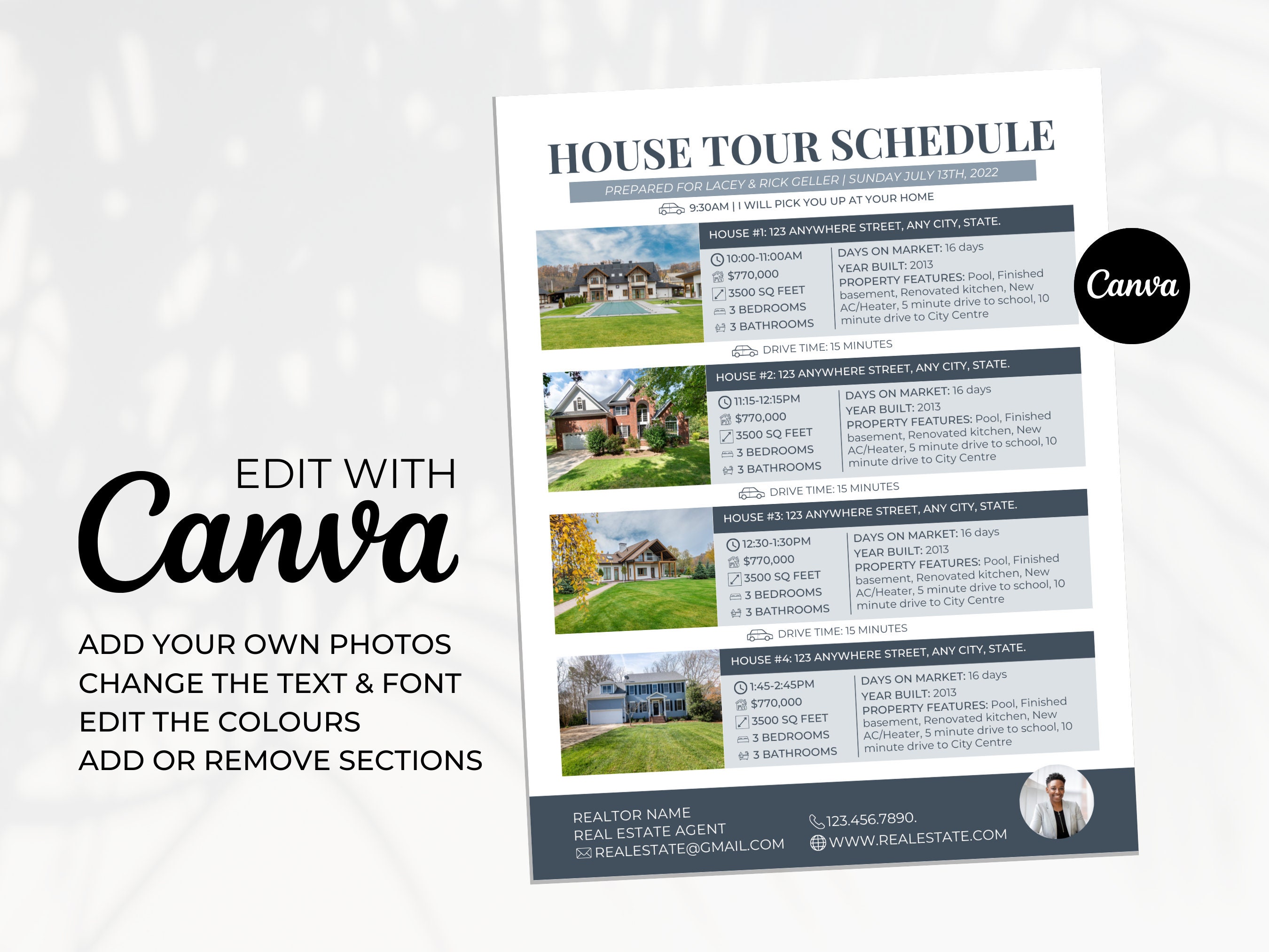 Home Tour Schedule House Hunting Schedule Home Tour Flyer - Etsy