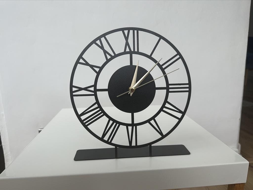 Desk Clock , Modern Round Roman Numbers Metal Black Desk Shelf O'clock ...