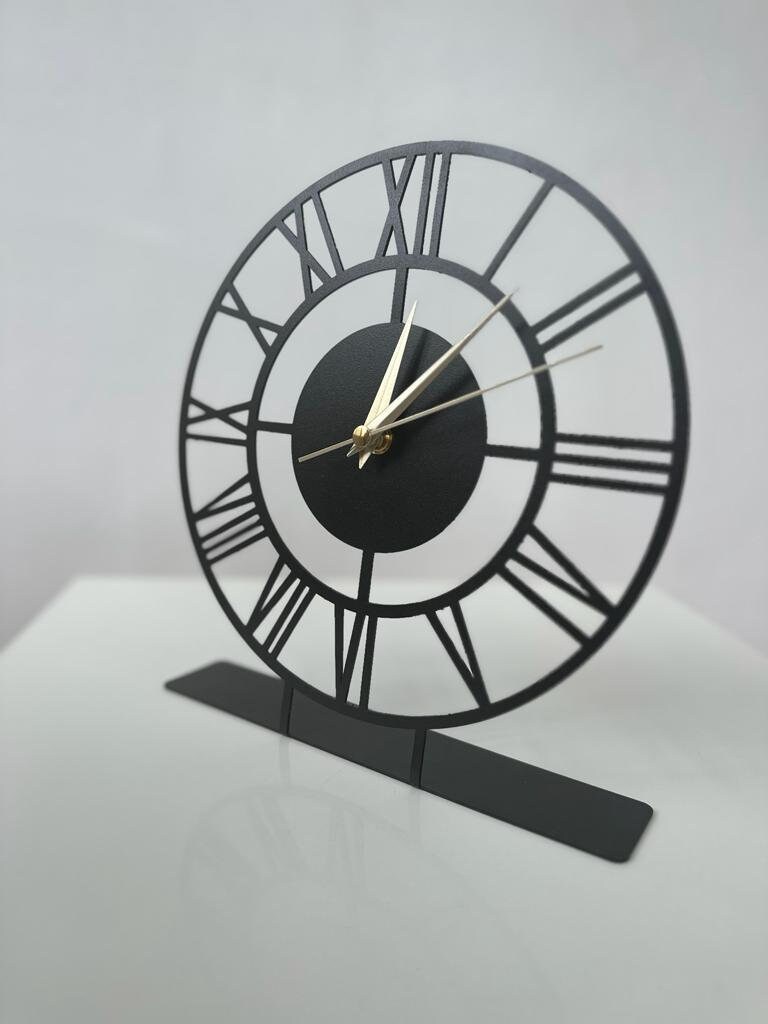 Desk Clock , Modern Round Roman Numbers Metal Black Desk Shelf O'clock ...