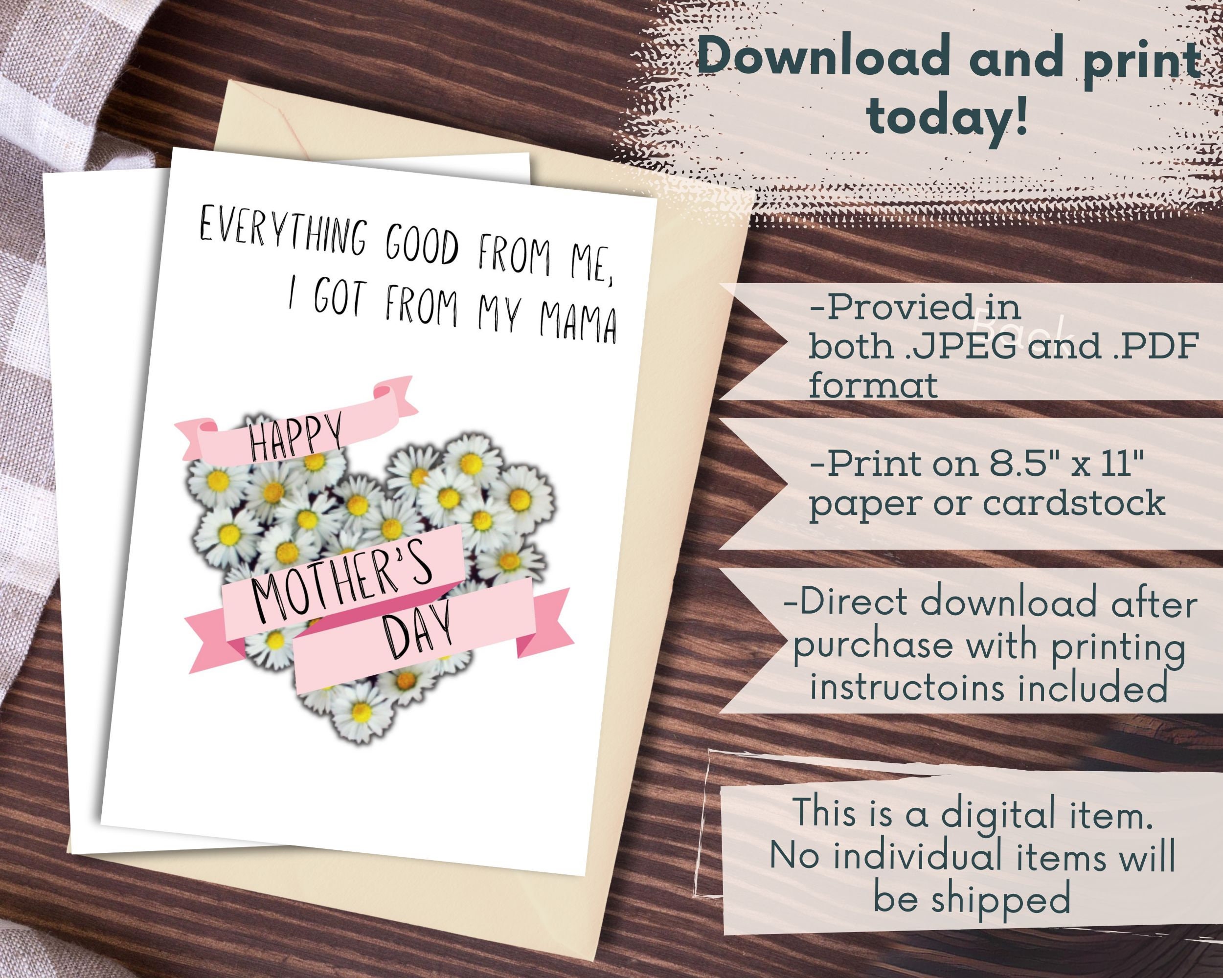 Mother's Day Card, Printable Cards, Instant Download, Mother's Day Gift ...