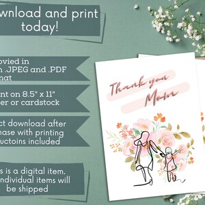 Printable Mother's Day Card, Thank You Mom, Floral Design (digital ...