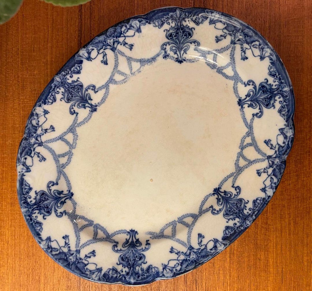 Antique Flow Blue Oval Plate | Knowles Taylor Knowles K&T L | C.1890 ...