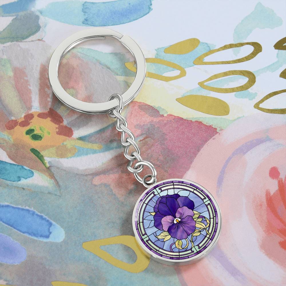 Birth Flower Keychain, Personalized Engraved Keychain, February Flower Violet Primrose Month ...