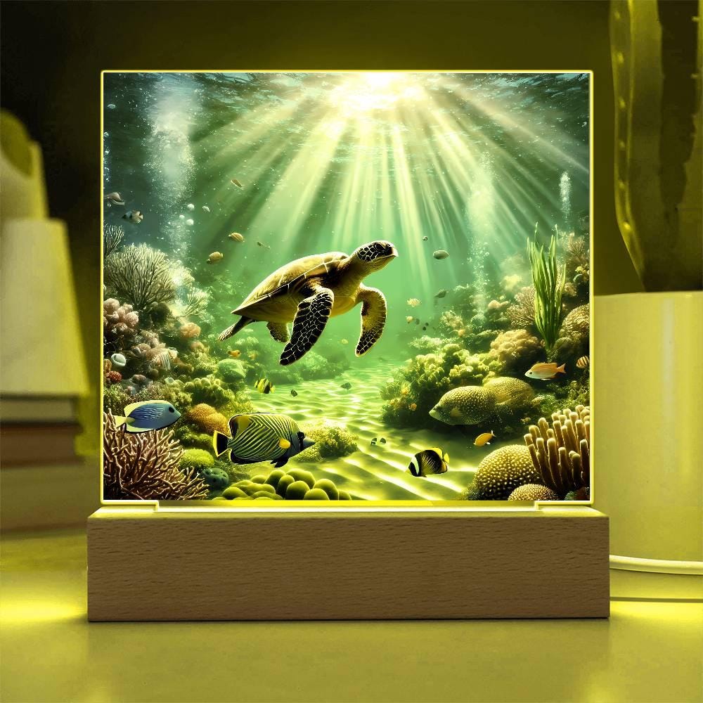 Sea Water Turtle LED Night Light, Underwater Ocean Scene With Colorful ...
