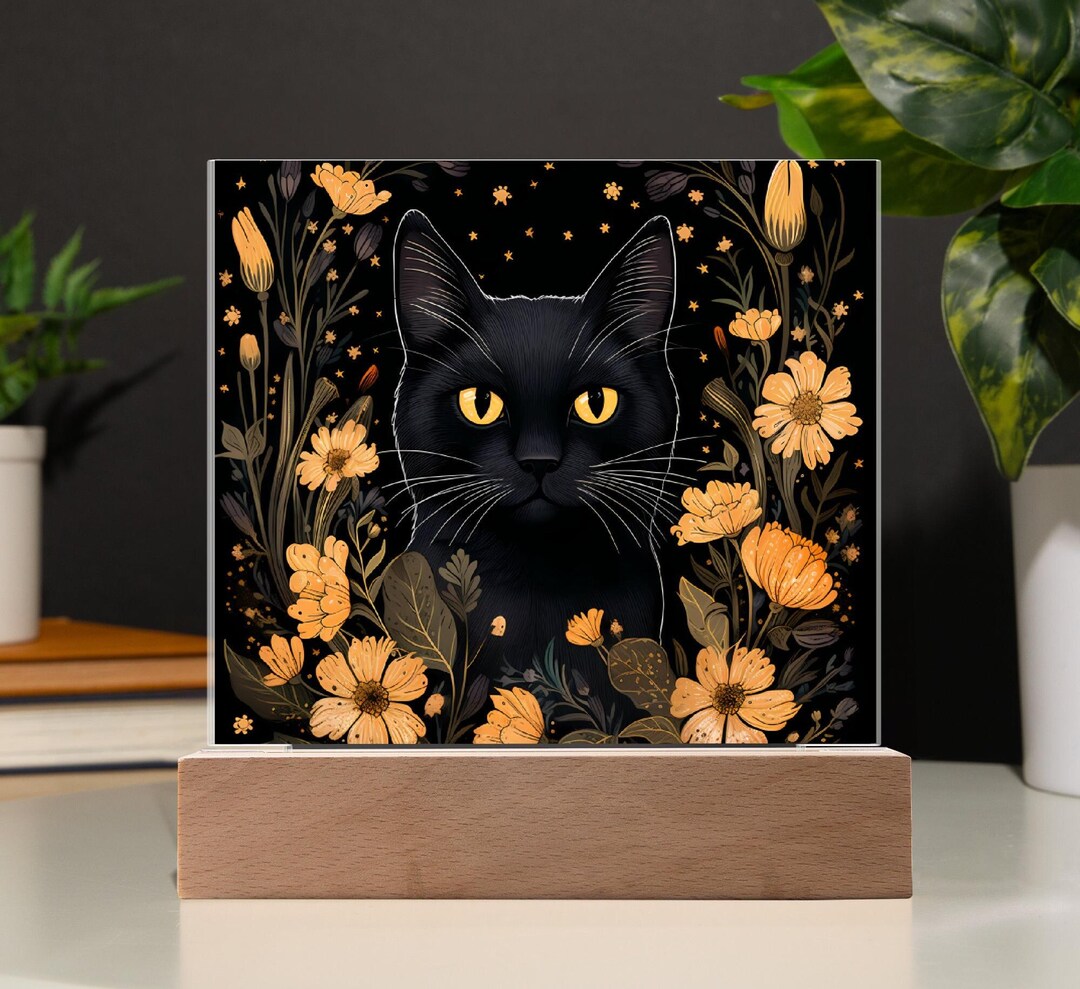 Whimsigoth Decor, Home Decor, Black Cat Acrylic Lamp, Cat Lover Gift ...