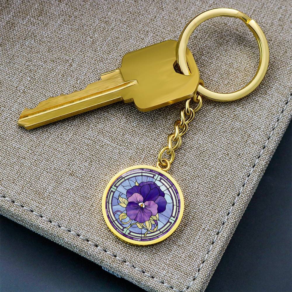 Birth Flower Keychain, Personalized Engraved Keychain, February Flower Violet Primrose Month ...