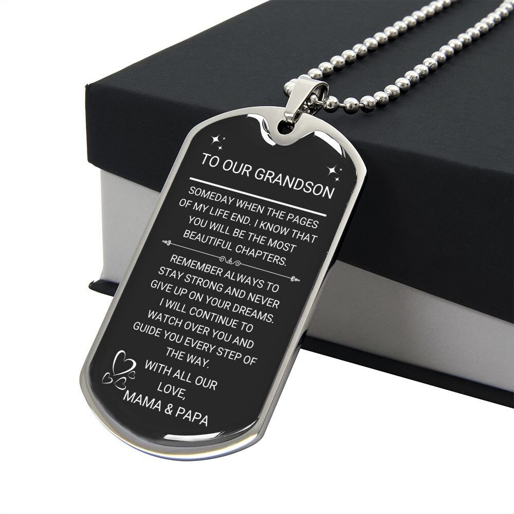 To Our Grandson Dog Tag Necklace From Grandma, From Grandpa Christmas ...