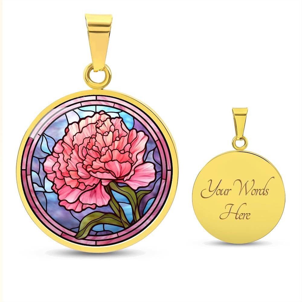 Birth Flower Jewelry, Carnation January Birth Flower, Engraved Jewelry ...