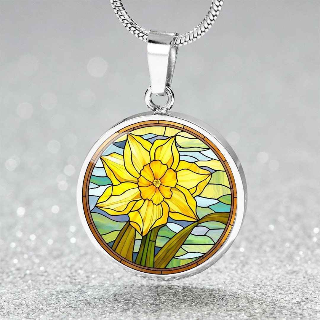 Birth Flower Jewelry, Daffodil March Birth Flower, Engraved Jewelry ...