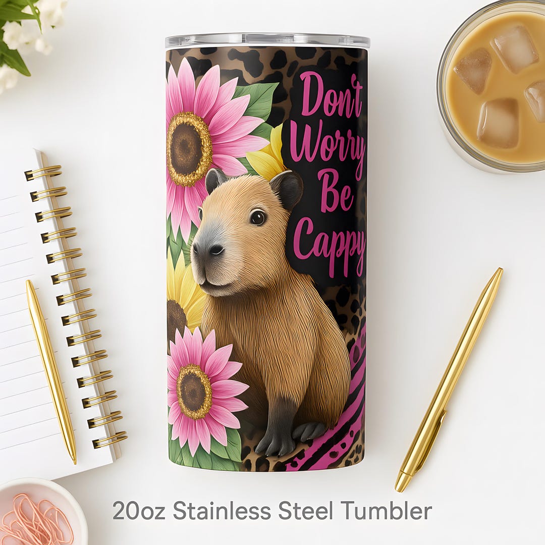 Cute Capybara Tumbler 20 Oz Skinny, Don't Worry Be Cappy Positivity ...
