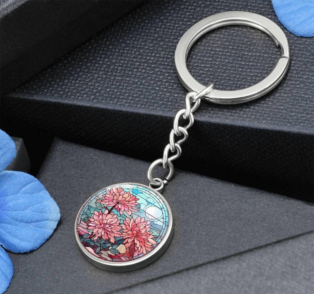 Birth Flower Keychain, Personalized Engraved Keychain, Birth Flower ...