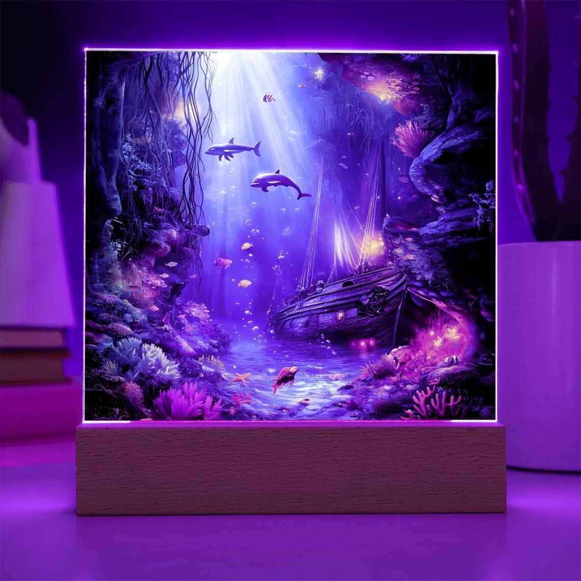 Dolphin Coral Reef Acrylic LED Light: Nautical Aquarium Decor - Etsy