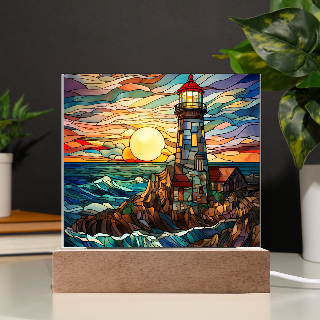 Lighthouse Faux Stained Glass Home Decor, House Warming Gift, Acrylic ...