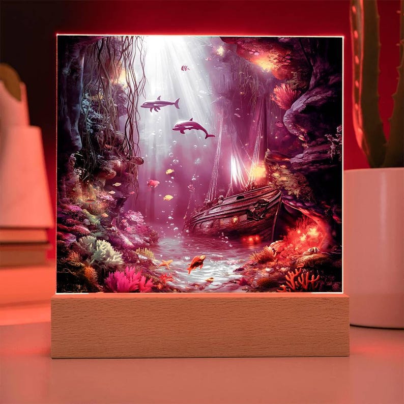 Dolphin Acrylic LED Plaque, Coral Reef Night Light, Ocean Decor Gift ...