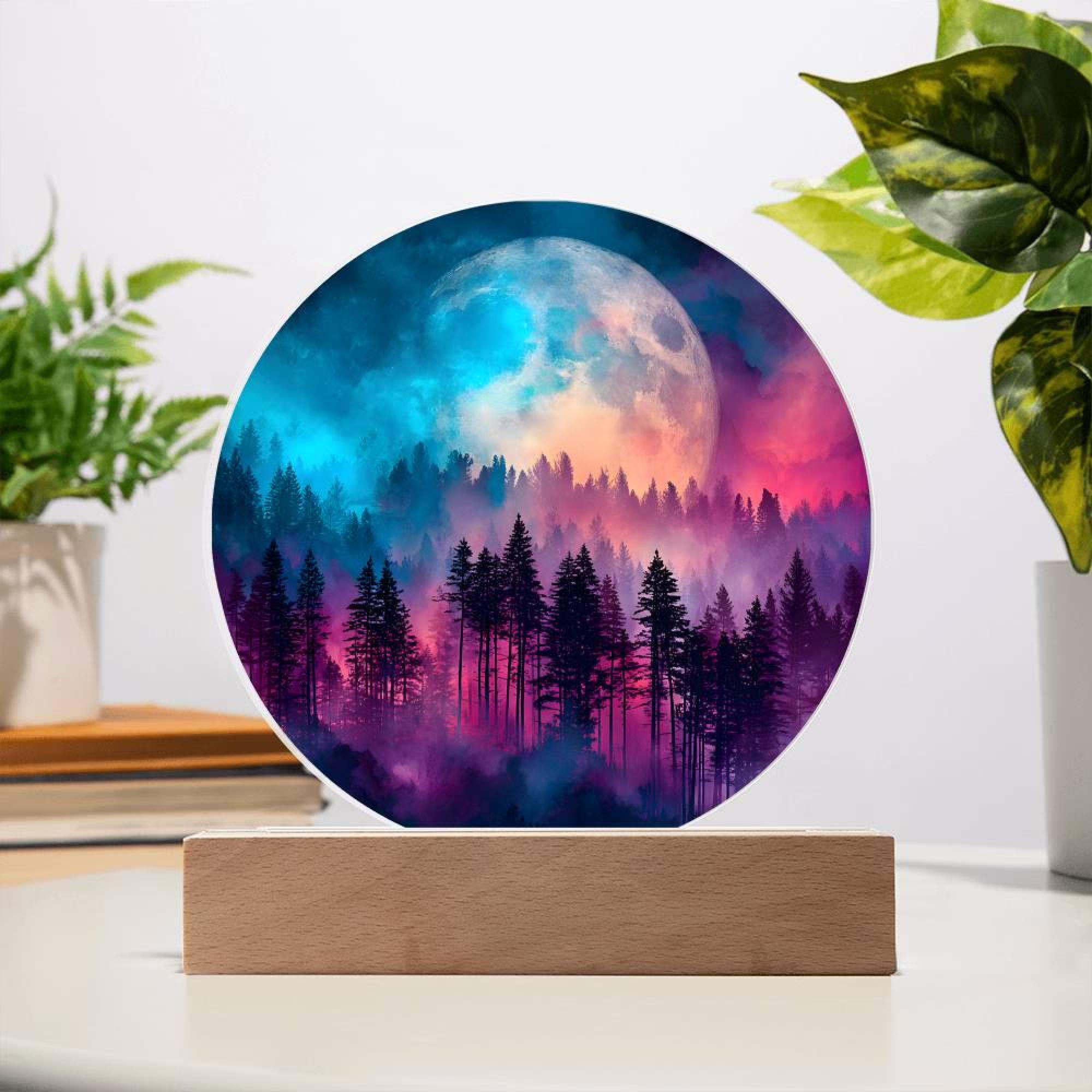 Mystical Forest Moon Acrylic Sign: LED Night Light, Boho Decor - Etsy