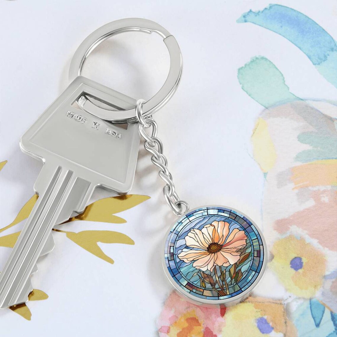Birth Flower Keychain Personalized Engraved Keychain October - Etsy