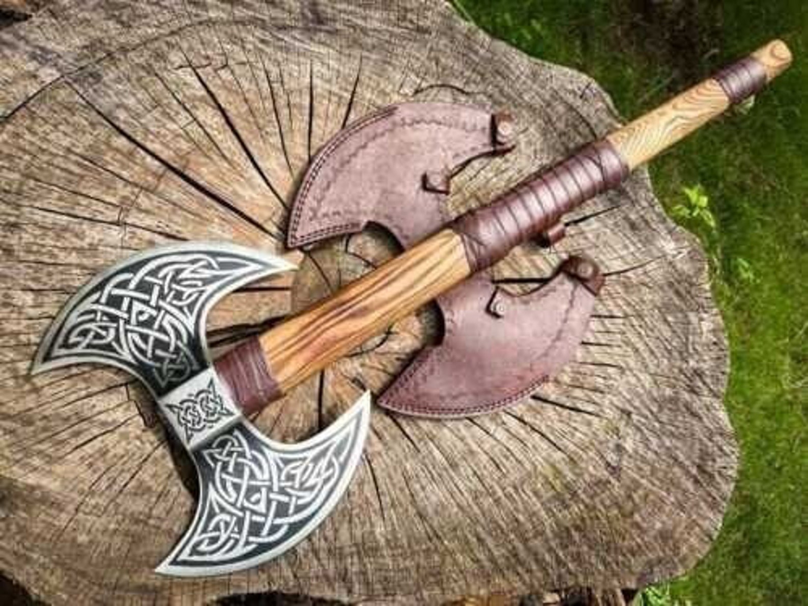 Double Headed Viking Axe, Bearded Axe Hand Forged Steel Double Blade ...