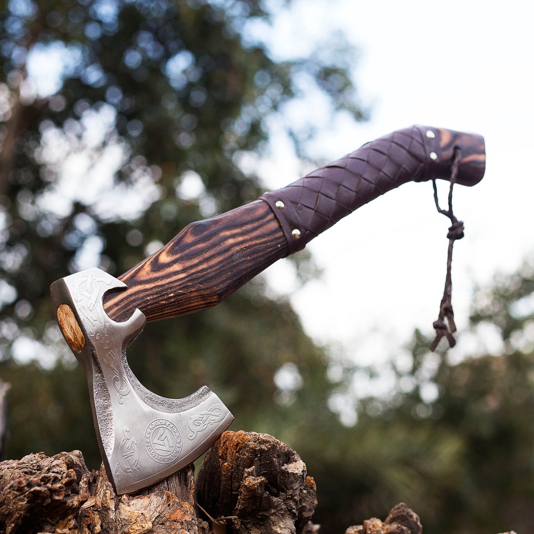 Custom Handmade Viking Hatchet/ Tomahawk Axe With Leather Sheet. Gift ...