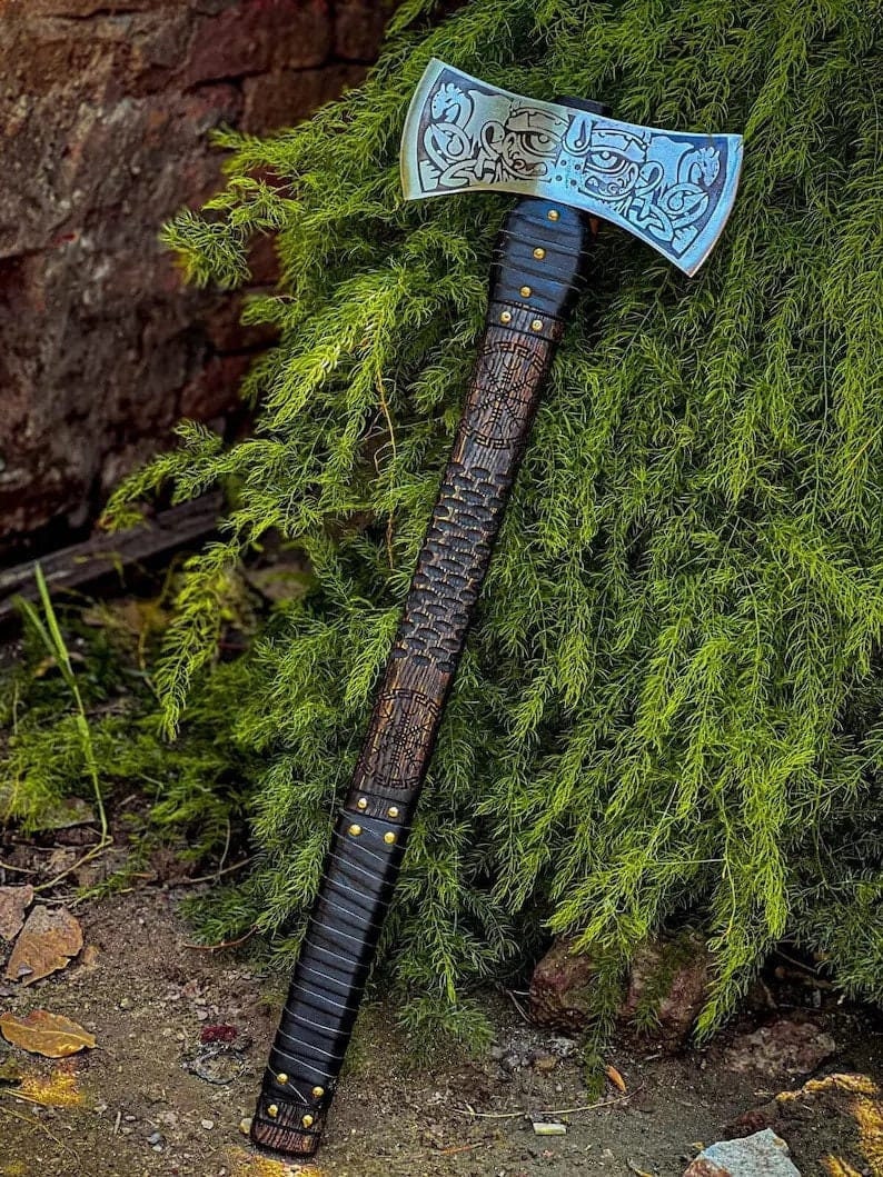 Double Headed Viking Axe, Bearded Axe Hand Forged Steel Double Blade ...