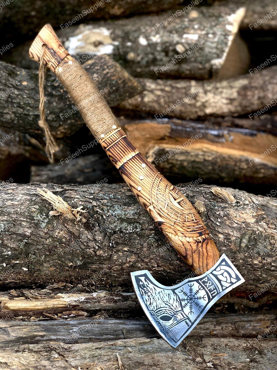 Handmade Carbon Steel Hatchet Axe, Tomahawk Viking Axe, Breaded Axe ...