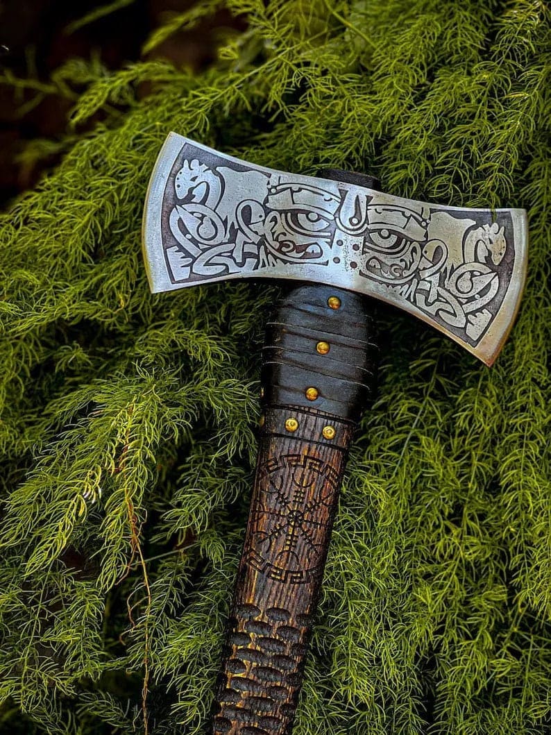 Double Headed Viking Axe, Bearded Axe Hand Forged Steel Double Blade ...