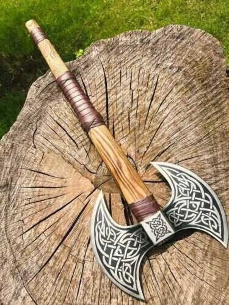 Double Headed Viking Axe, Bearded Axe Hand Forged Steel Double Blade ...