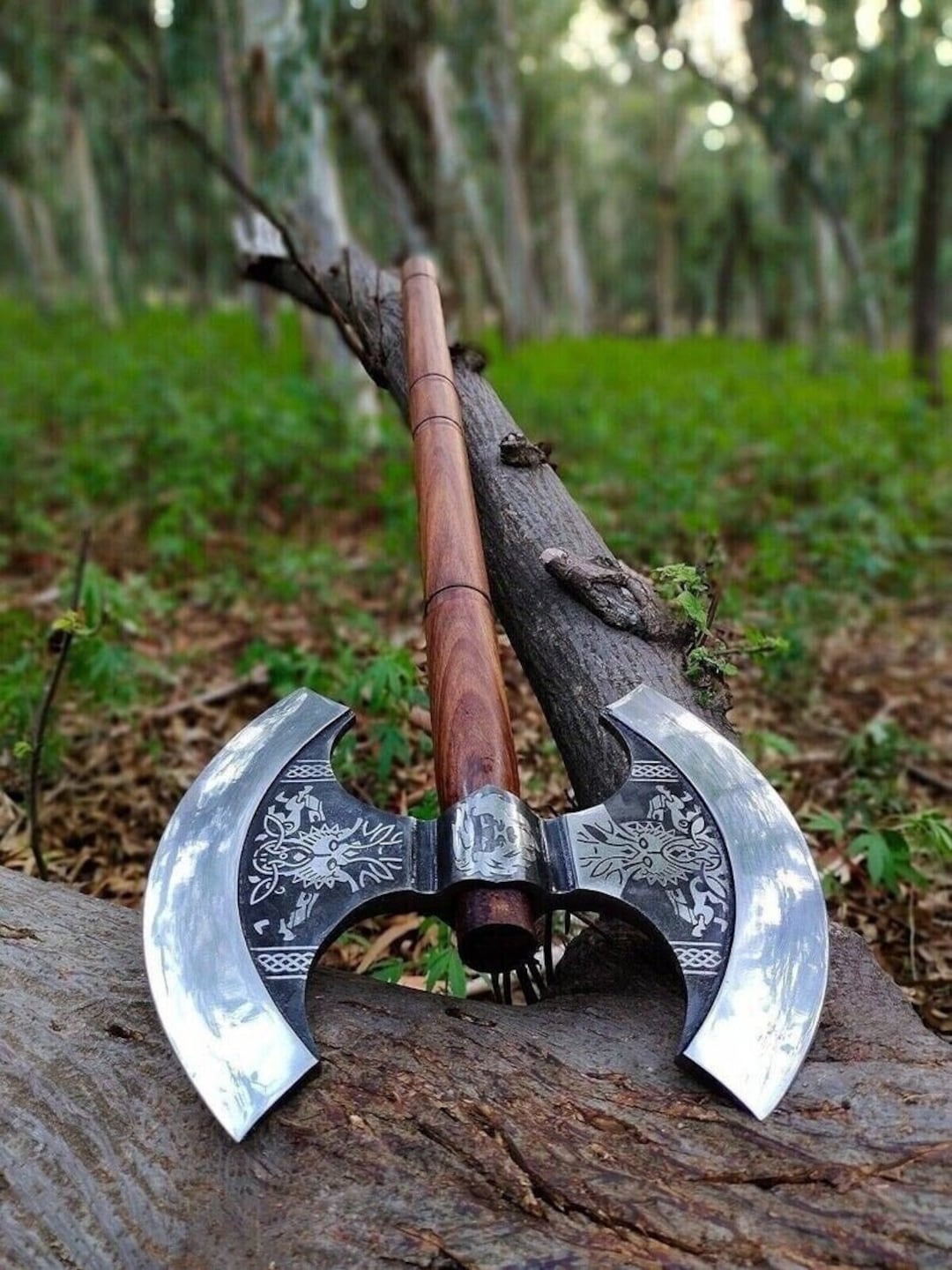 Double Headed Viking Axe, Bearded Axe Hand Forged Steel Double Blade Viking Axe Gift for Him ...