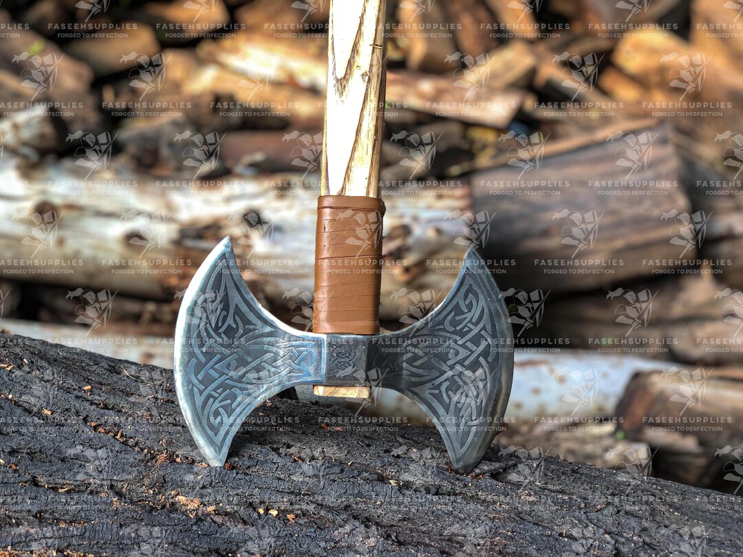 Double Headed Viking Axe, Bearded Axe Hand Forged Steel Double Blade ...