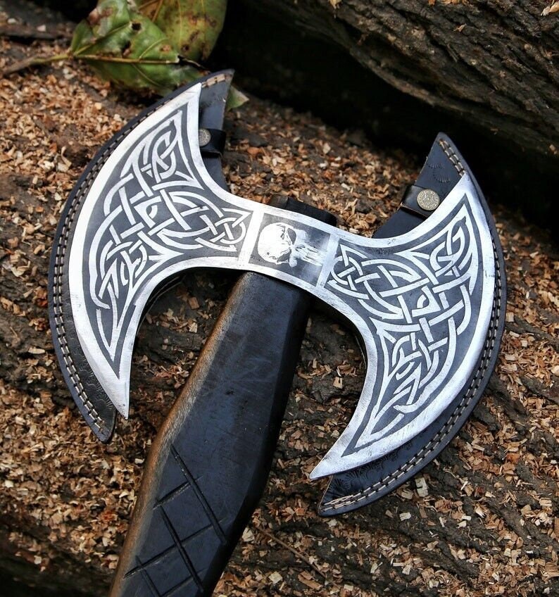 Double Headed Viking Axe, Bearded Axe Hand Forged Steel Double Blade ...