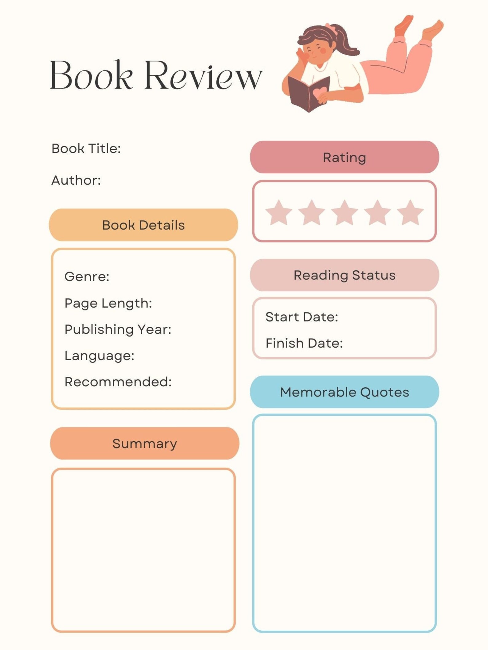 Reading Journal Printable PDF | Etsy