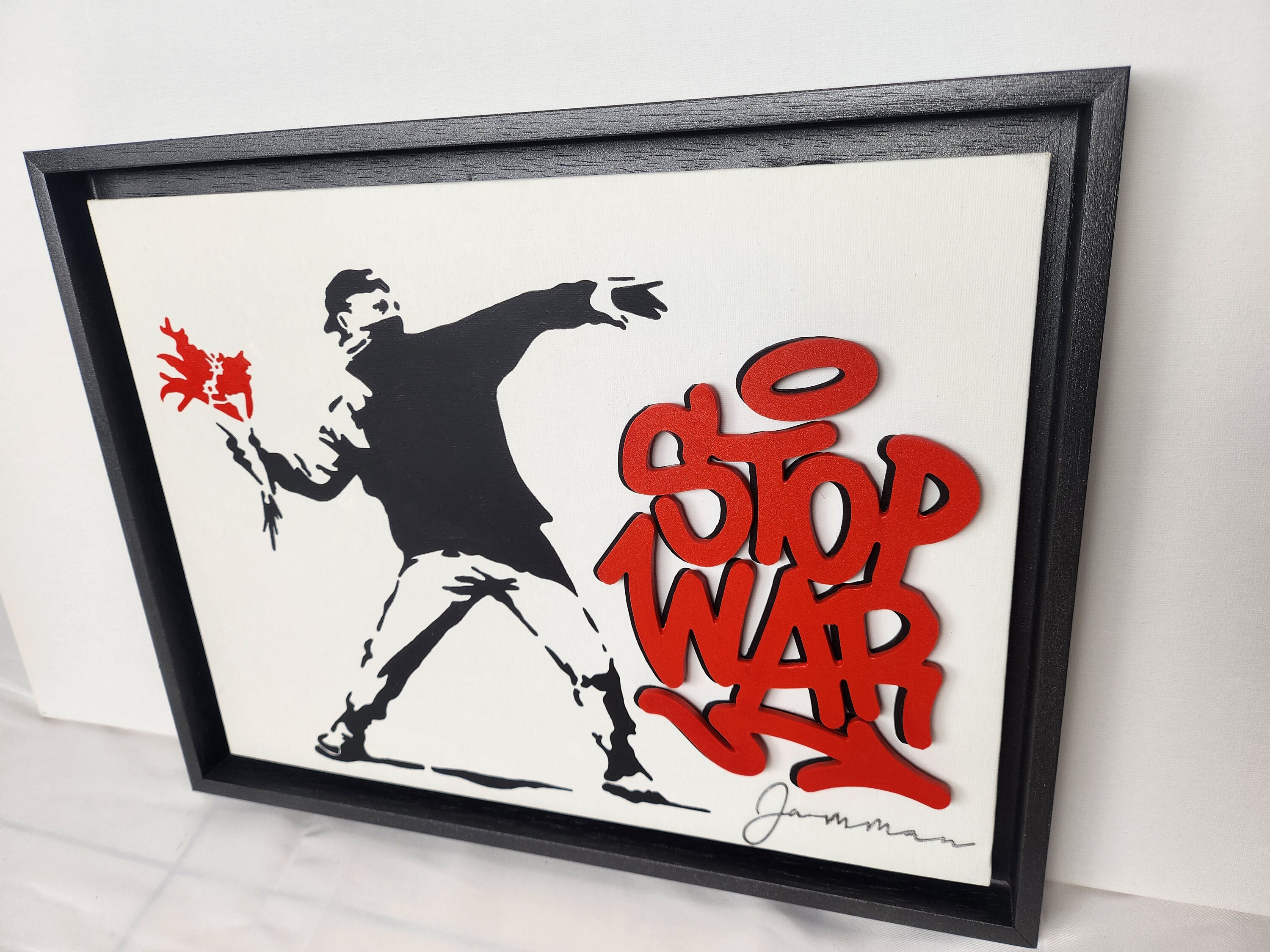 Banksy Inspired Painting the Bouquet Printed in 3D on Canvas Stop War ...