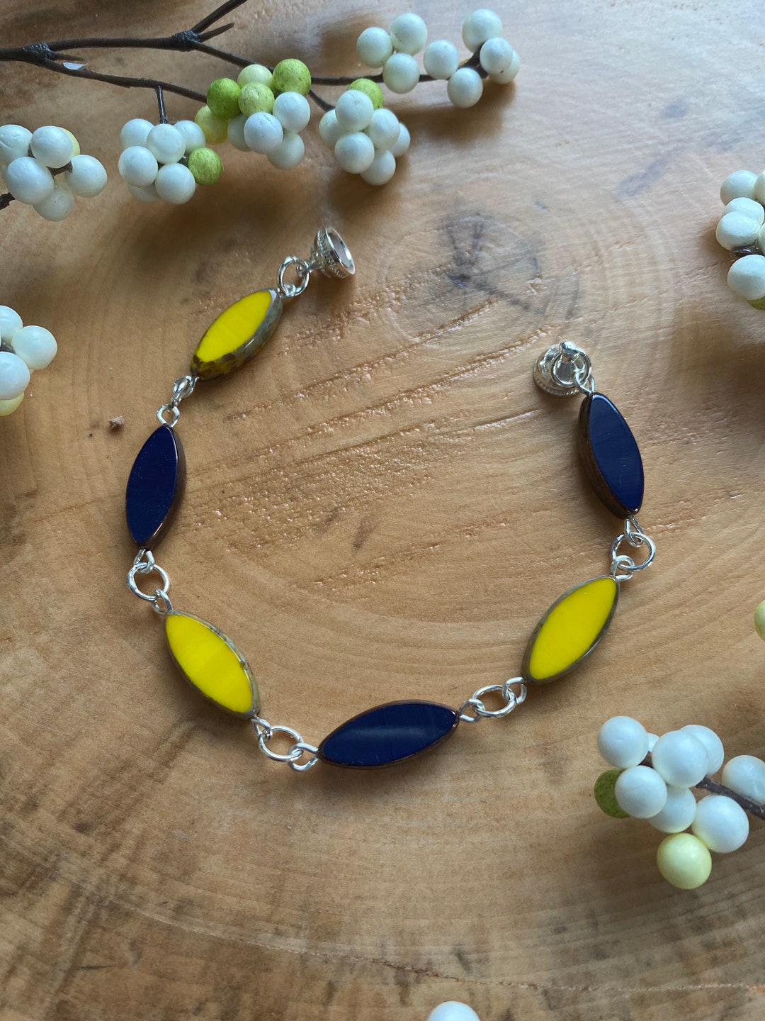Classy Maize and Navy Blue Chain Bracelet With Strong Magnetic Closure ...